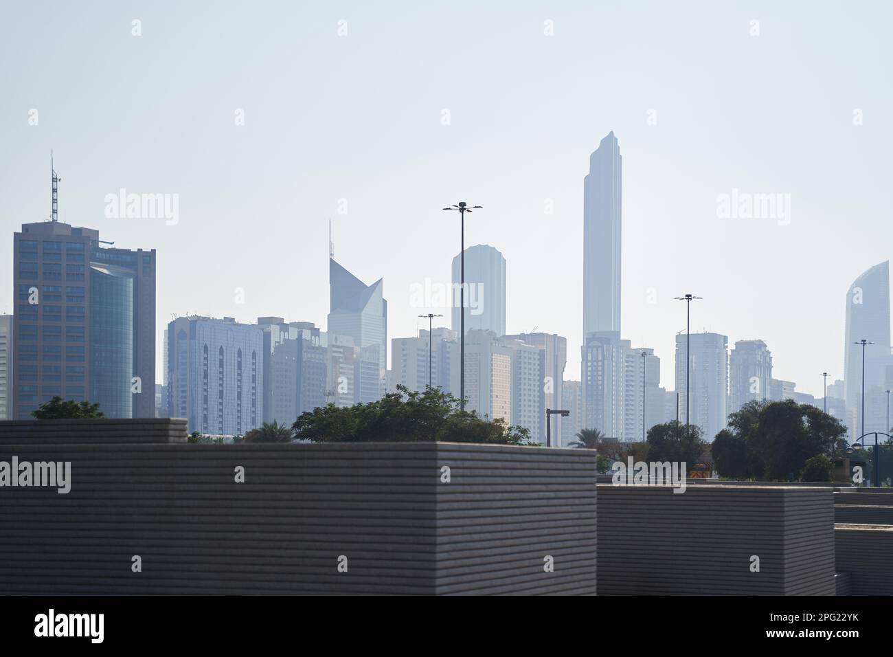 Landscape with high-tech skyscrapers and trees Stock Photo - Alamy