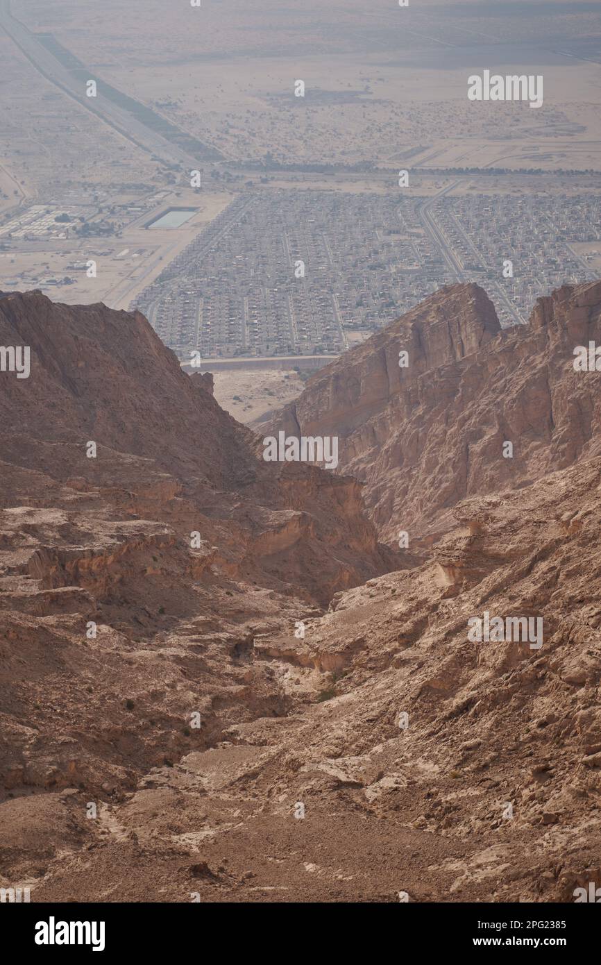 Desert mountain vertical landscape with rocks and city Stock Photo - Alamy
