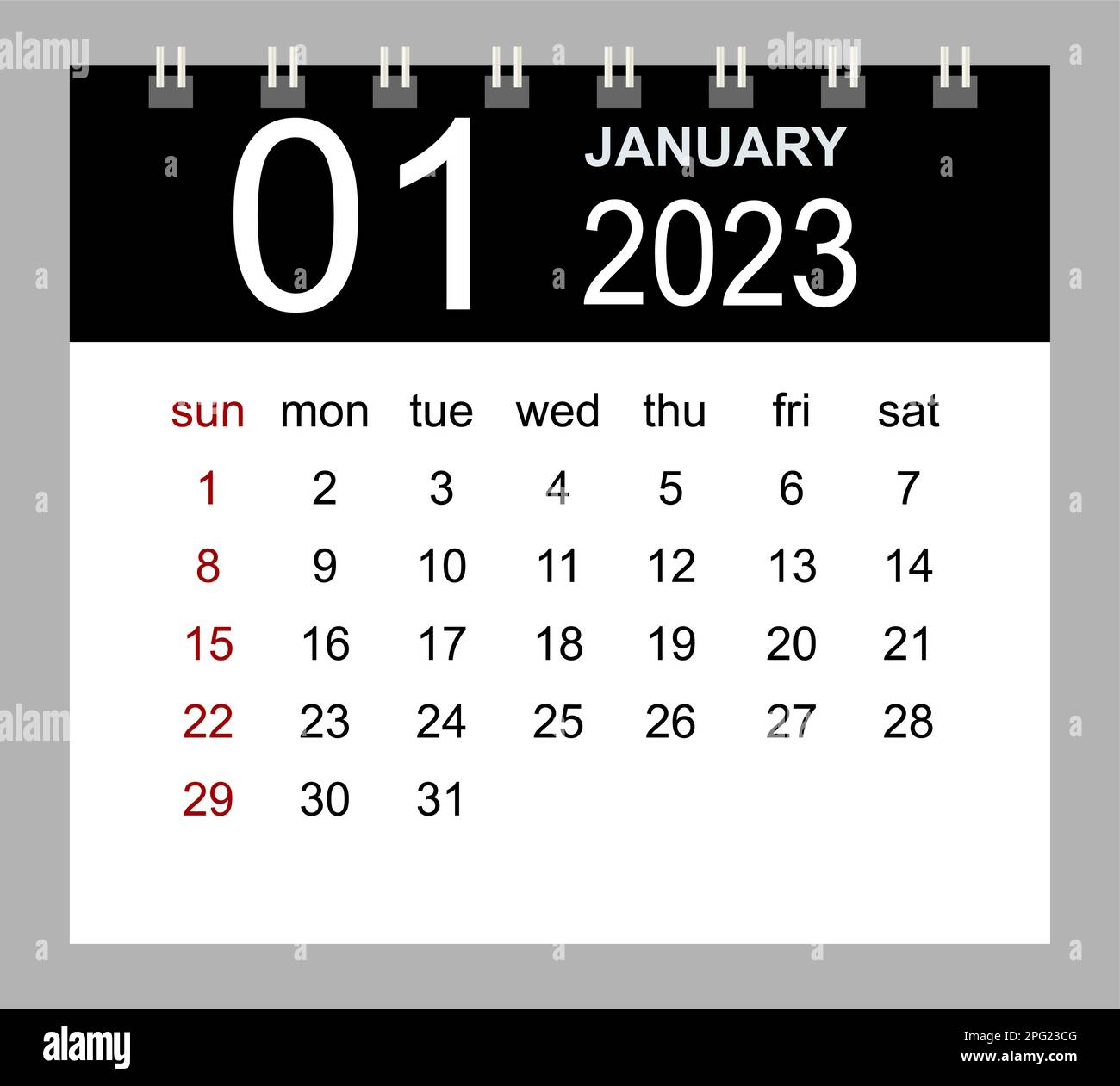 January 2023. Vector monthly calendar template 2023 year in simple ...