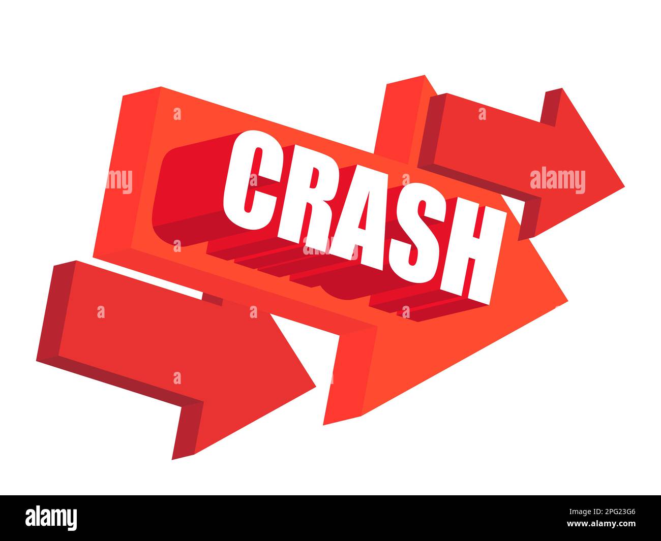 Crash 3d text banner on the background of down arrows. The collapse of ...