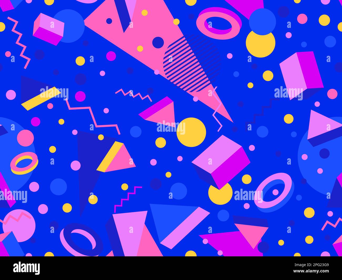 Seamless geometric pattern in 80s memphis style. Colorful geometric ...