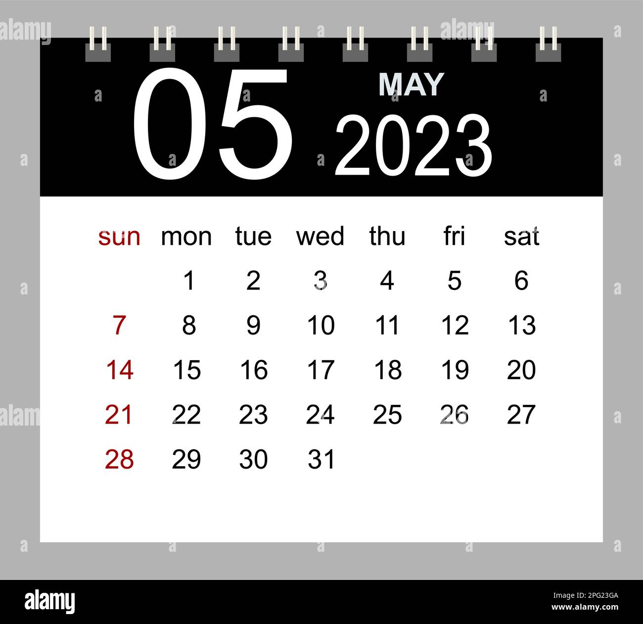 May 2023. Vector monthly calendar template 2023 year in simple style ...