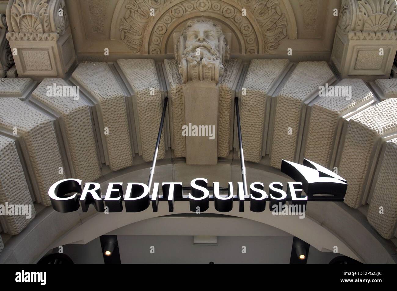 Zurich, Switzerland - Credit Suisse, company logo on the facade of the ...