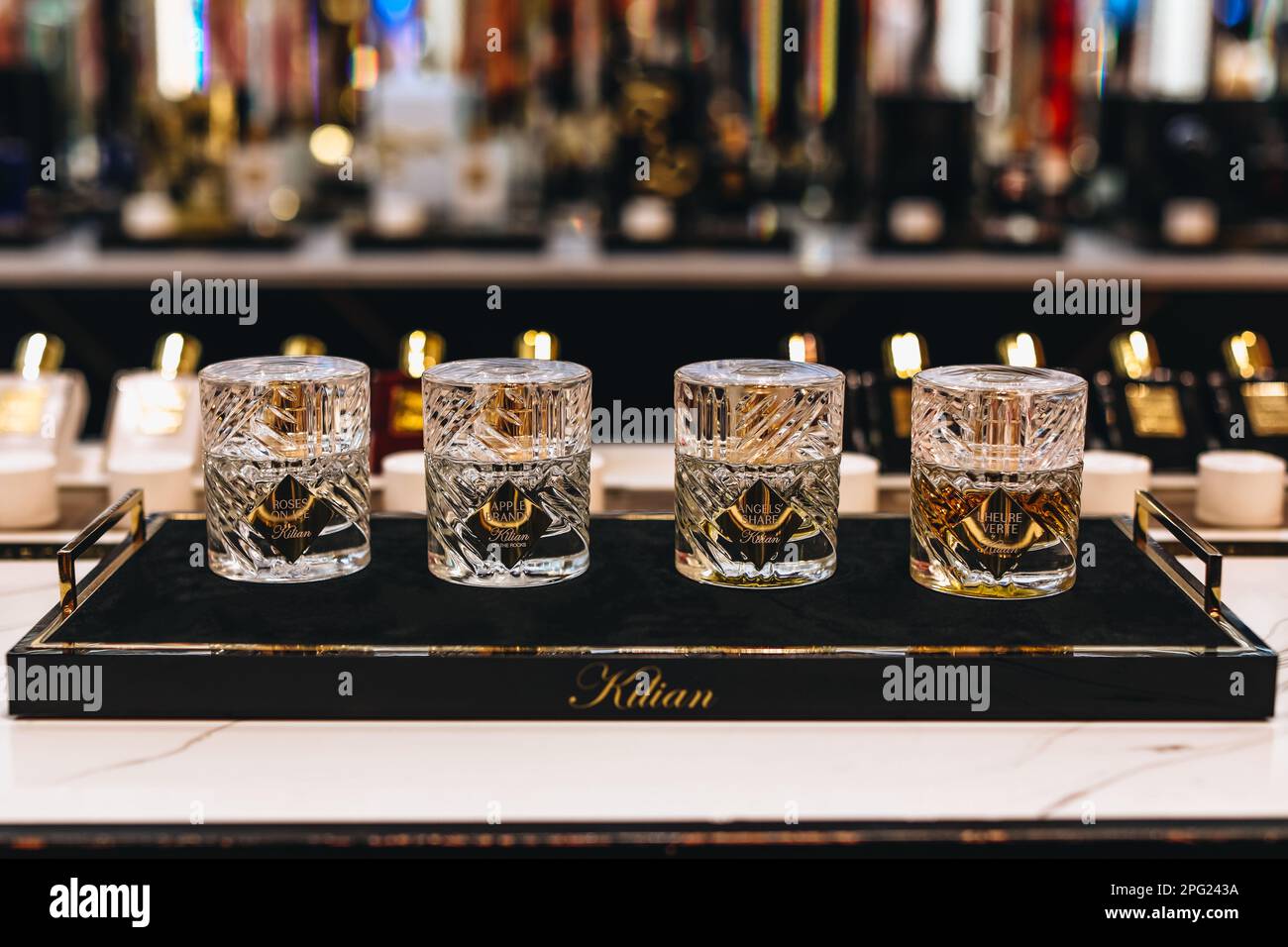 Premium Perfume Shop display. Presentation of new Kilian fragrances in ...