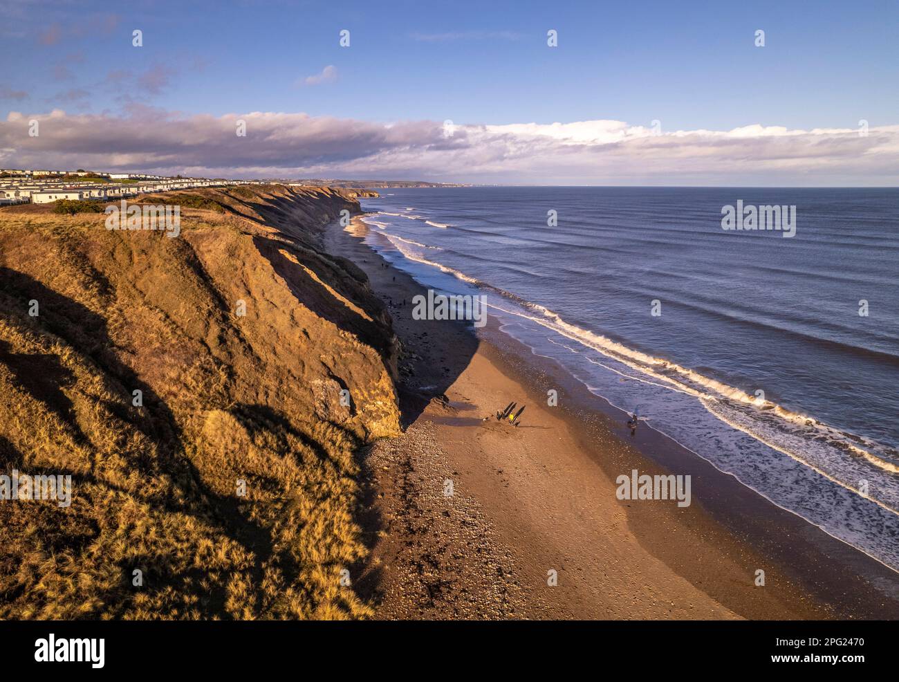 Drone image of Crimdon Beach looking north on a winter morning Stock ...