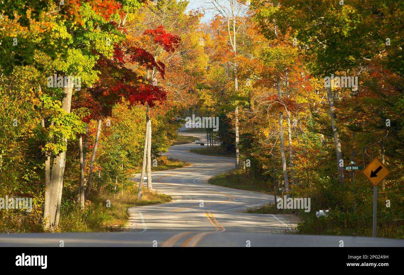 Fall colors on winding road Stock Photo - Alamy