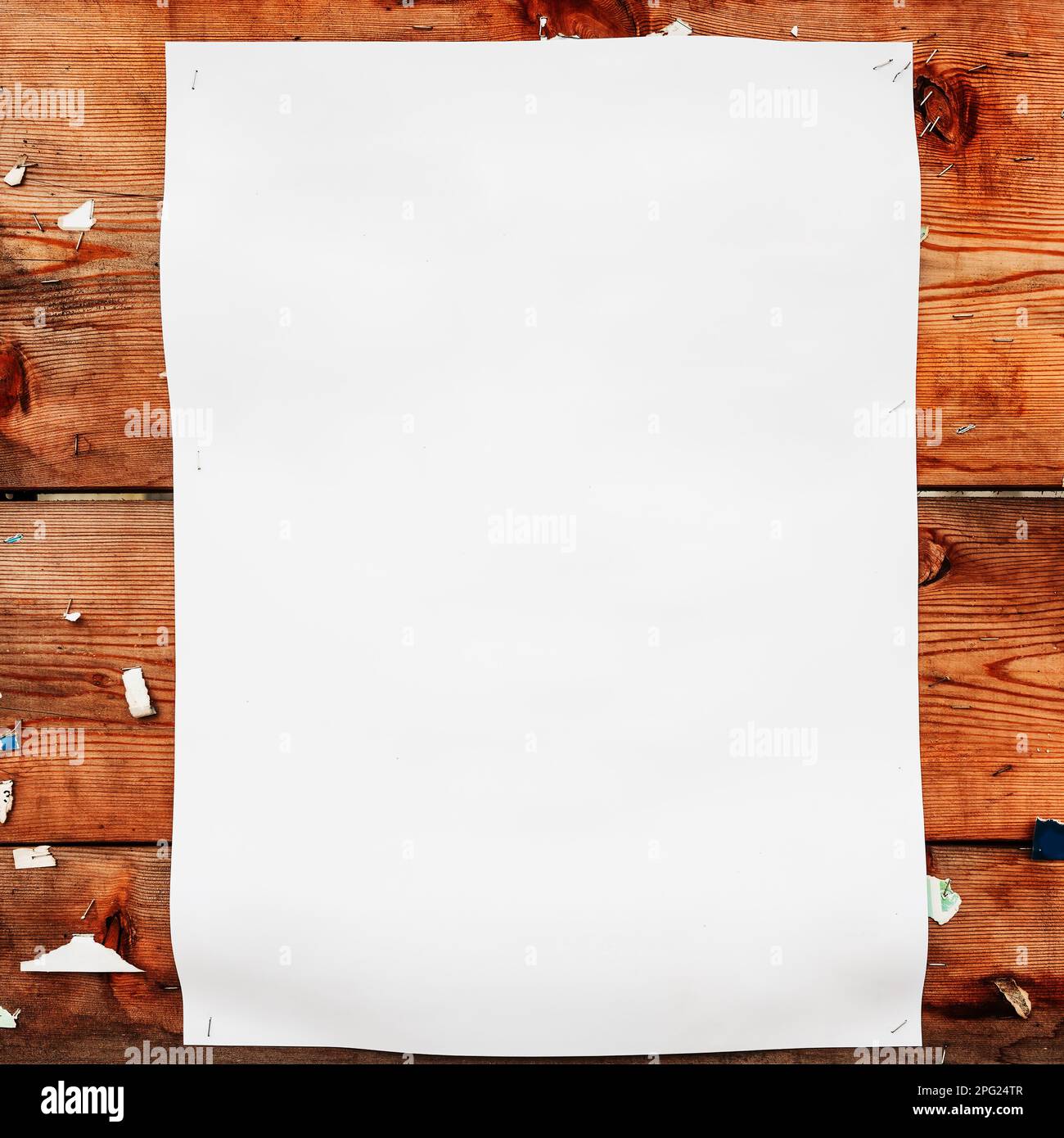 Social media post mockup background - blank white paper on wooden board ...