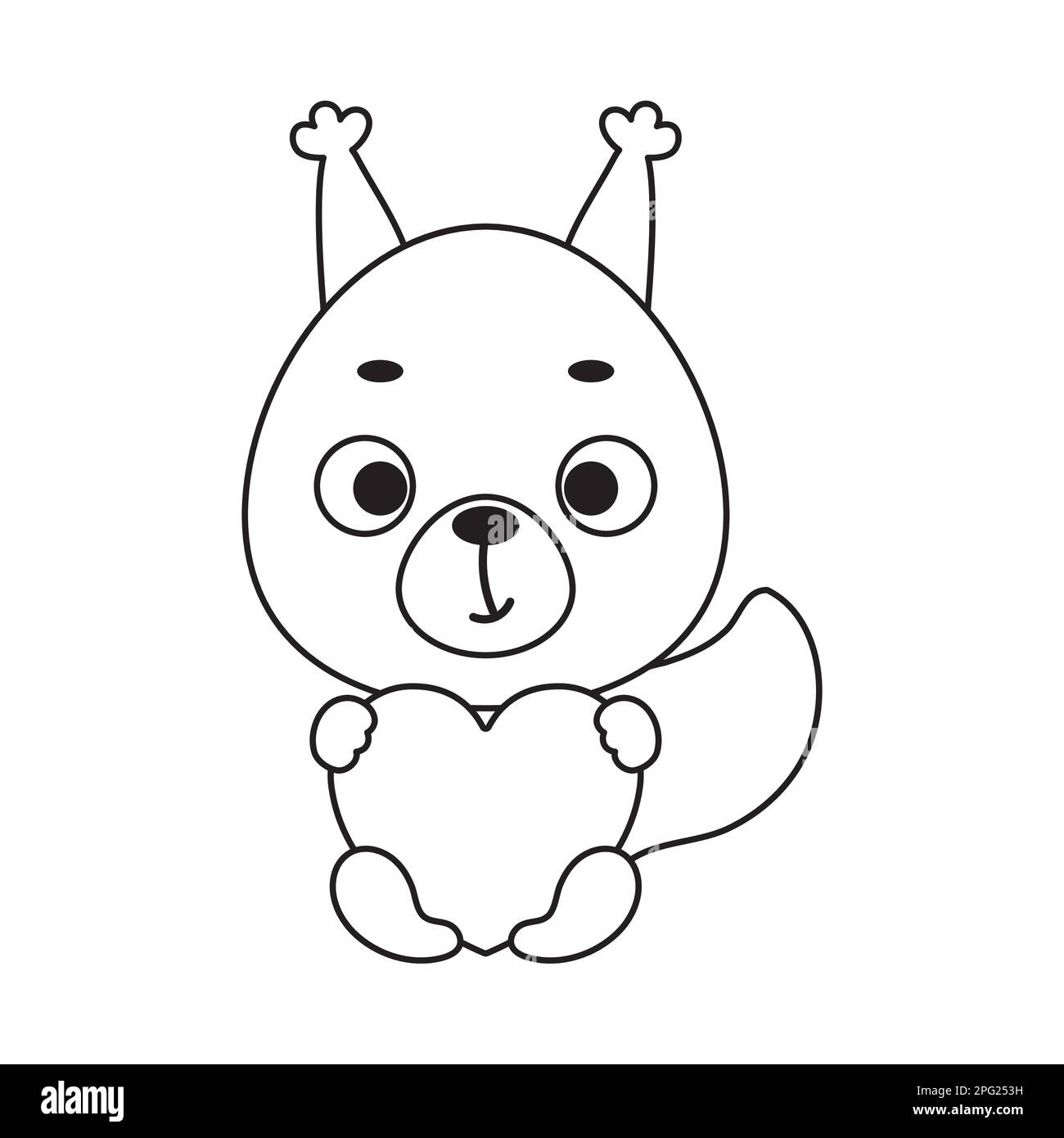 Coloring page cute little squirrel holds heart. Coloring book for kids ...