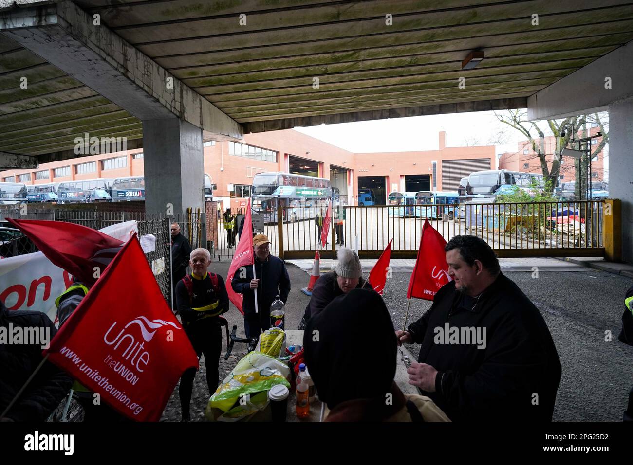 Bus drivers from the Unite union on the picket line outside the ...