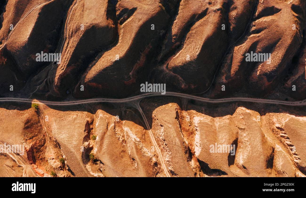 Aerial view of mountain and roads at daytime. Natural sunlight Stock ...