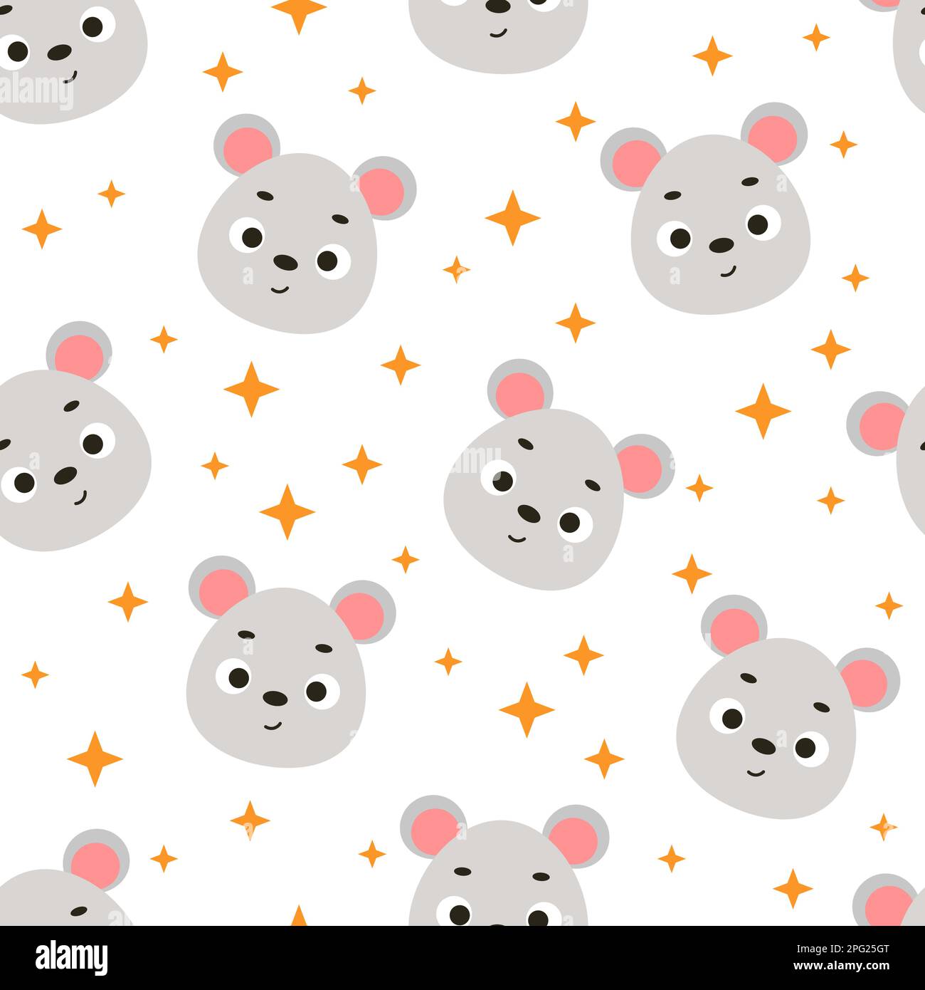 Cute little mouse head seamless childish pattern. Funny cartoon animal ...