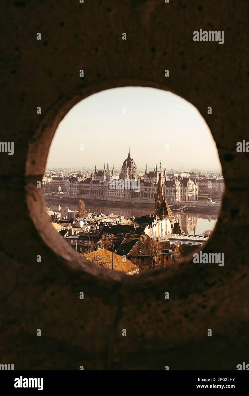 stock photo of high view of budapest parliament between circule Stock ...