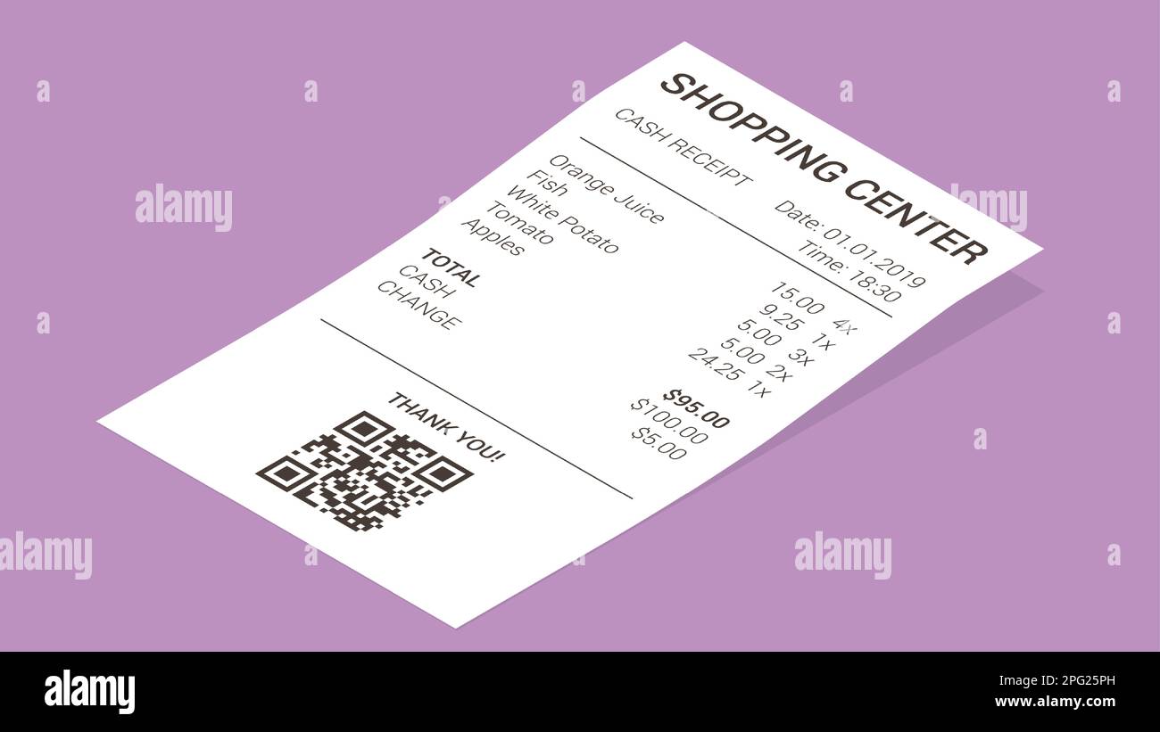 Isometric shop receipt, realistic isolated vector illustration ...