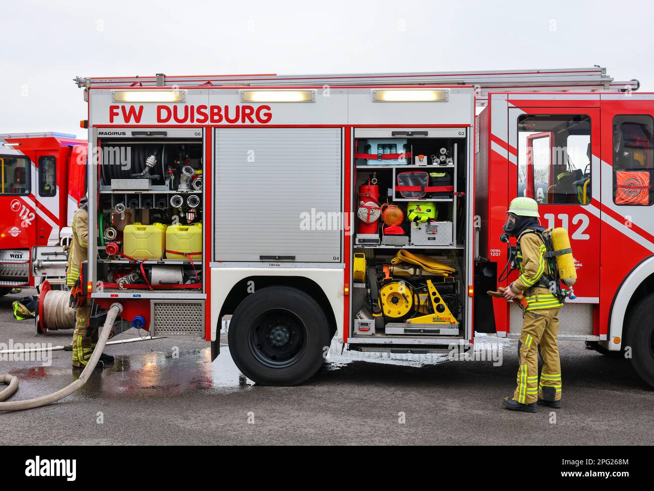 Duisburg, North Rhine-Westphalia, Germany - firefighting exercise ...