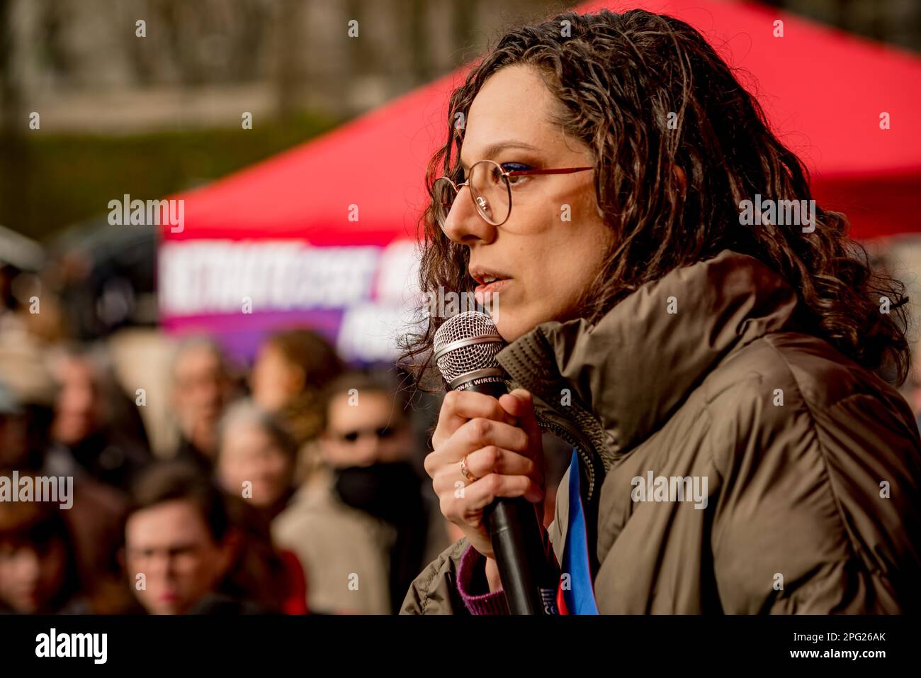 Alice Timsit. Meeting of the NUPES at the Place de Stalingrad in Paris ...