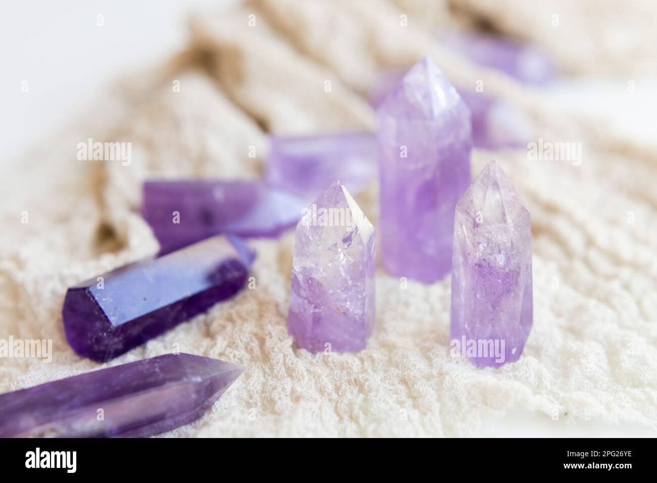 Purple Caribbean calcite laying for display flat lay Stock Photo - Alamy