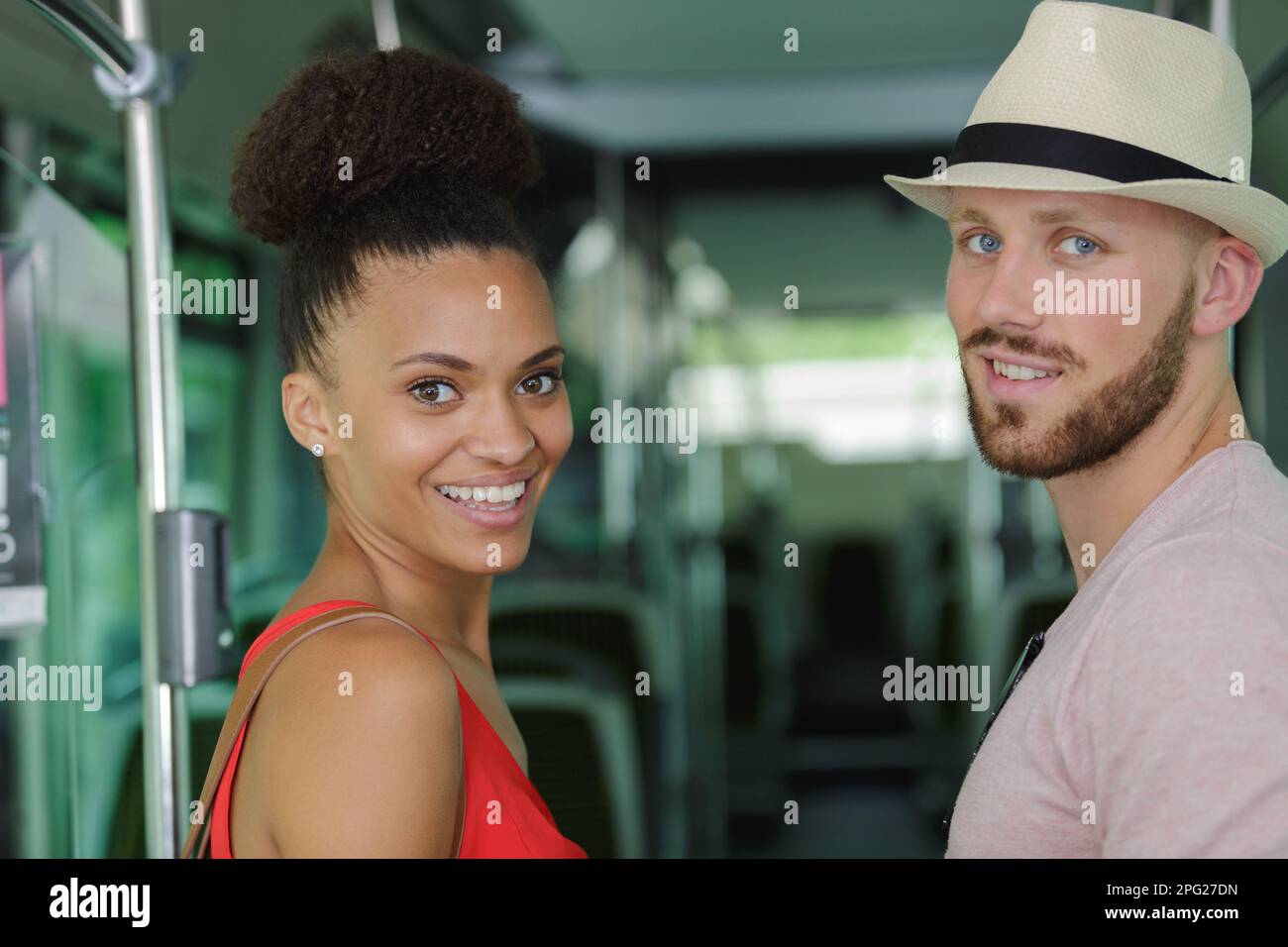 Bus travel guide inside hi-res stock photography and images - Alamy