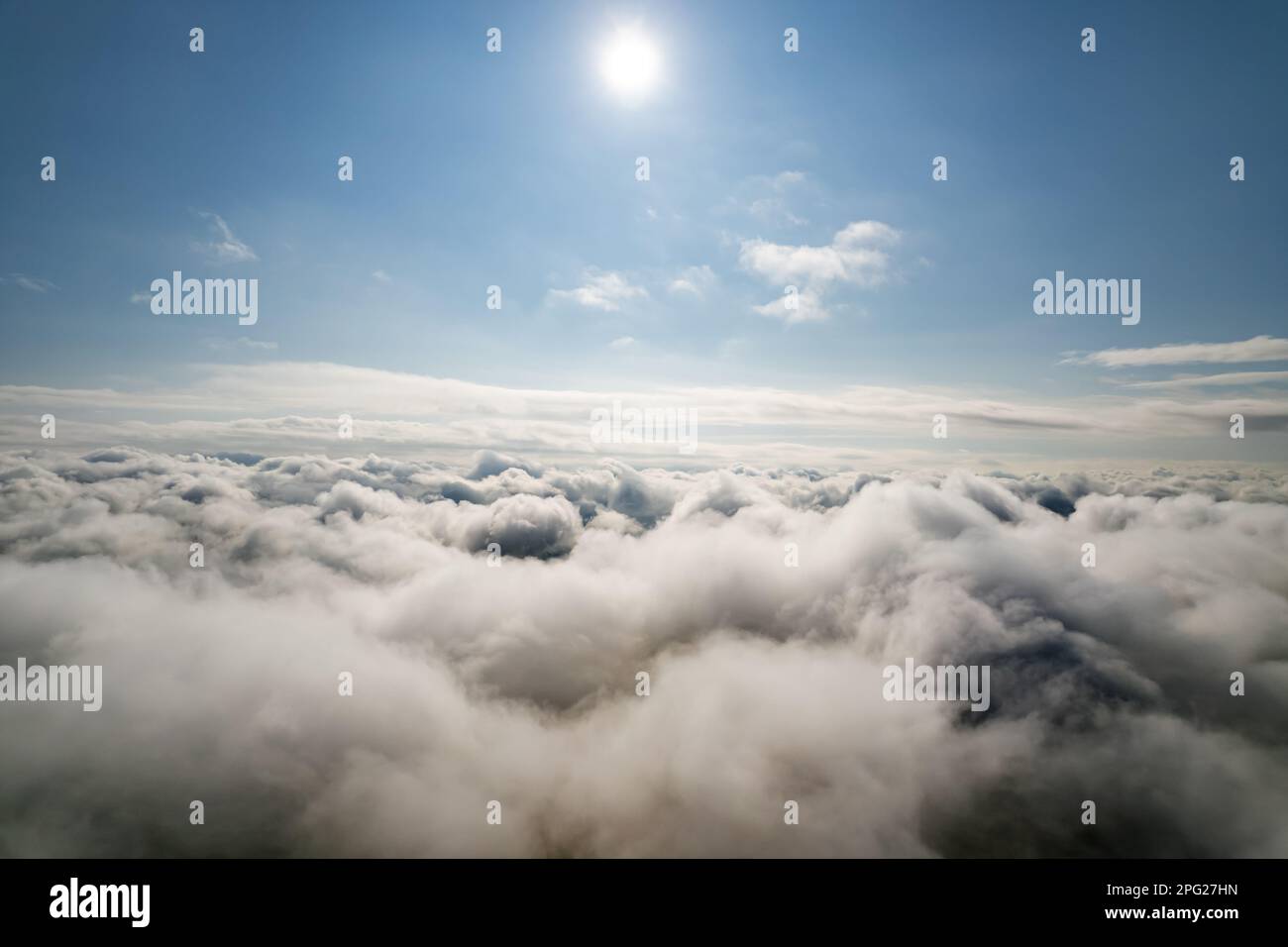 Atmosphere of flying above clouds. Sky thunderclouds, horizon line from ...
