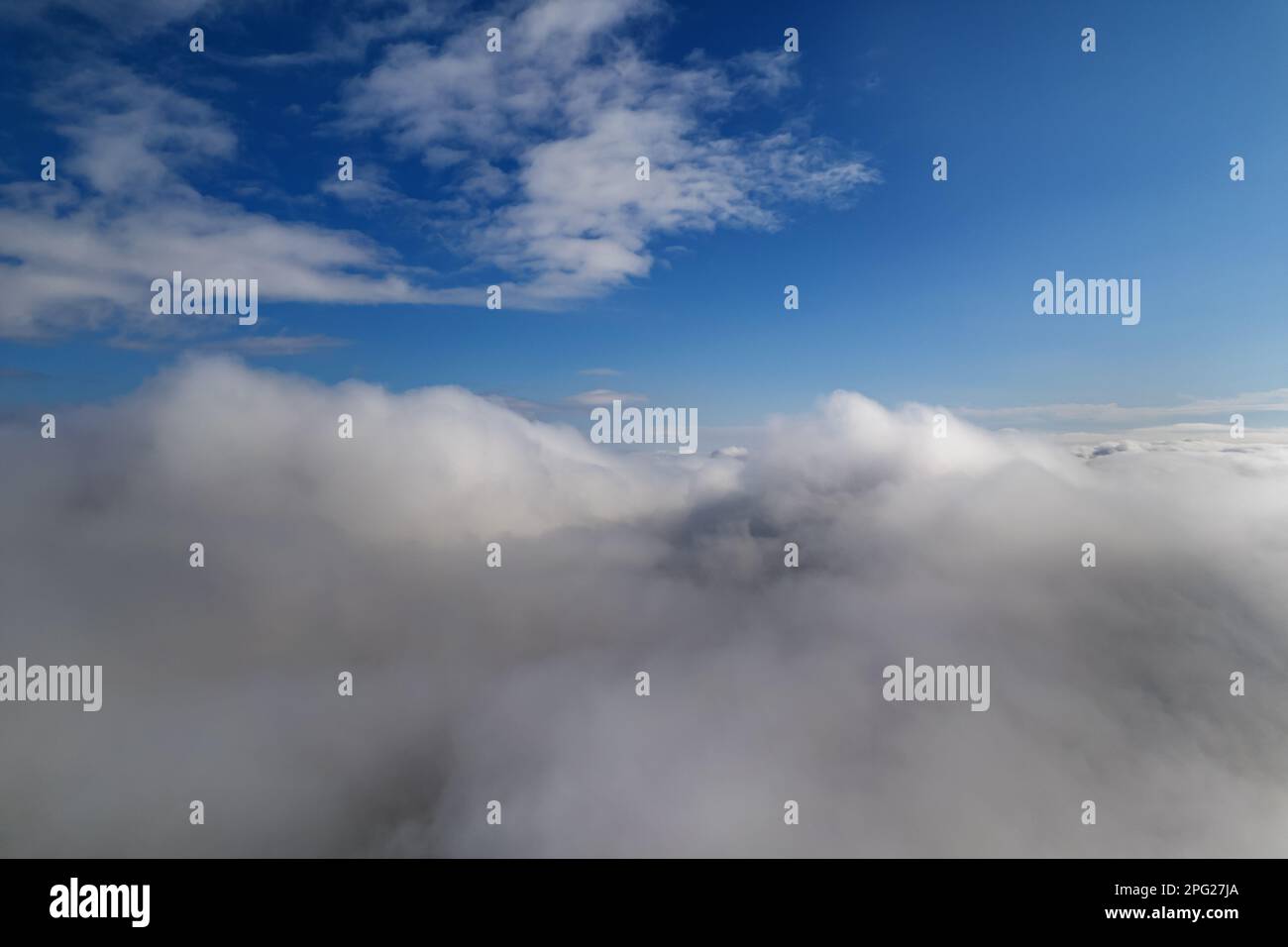 Atmosphere of flying above clouds. Sky thunderclouds, horizon line from ...