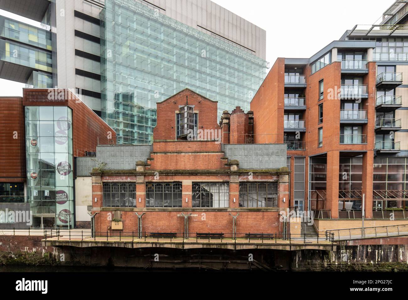 Salford, Manchester, uk, march 11, 2023 Bridge over the canal with ...