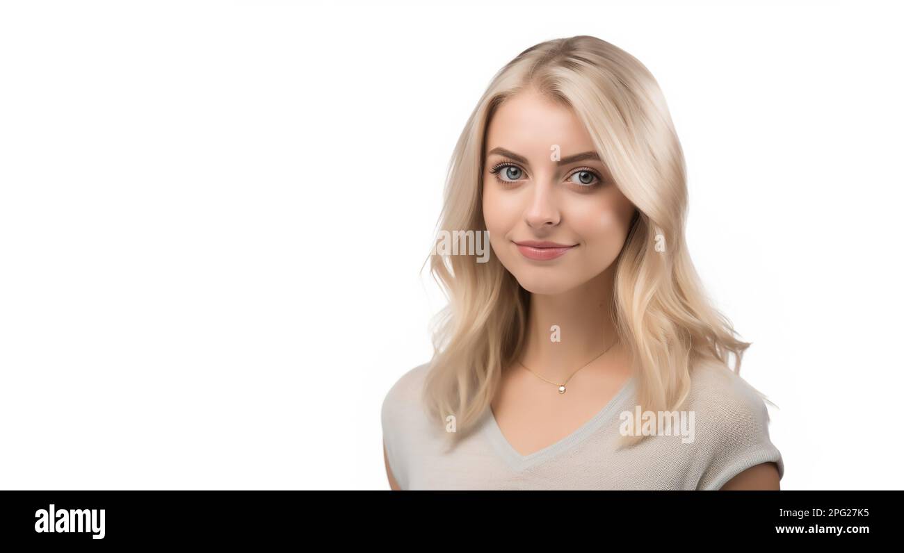 Attractive woman with short fair hair being very glad smiling with ...