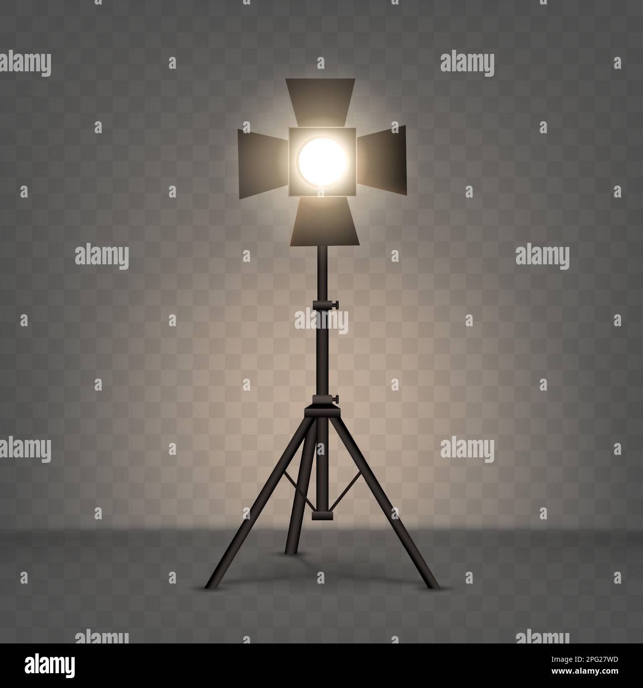 Spotlight realistic vector. Professional photo and video lamp, standing ...