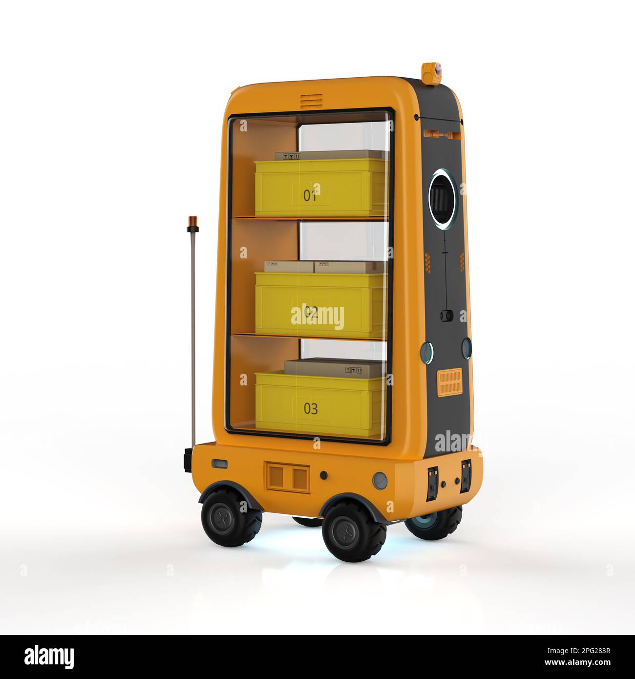 3d rendeirng warehouse robot or robotic assistant deliver boxes Stock ...