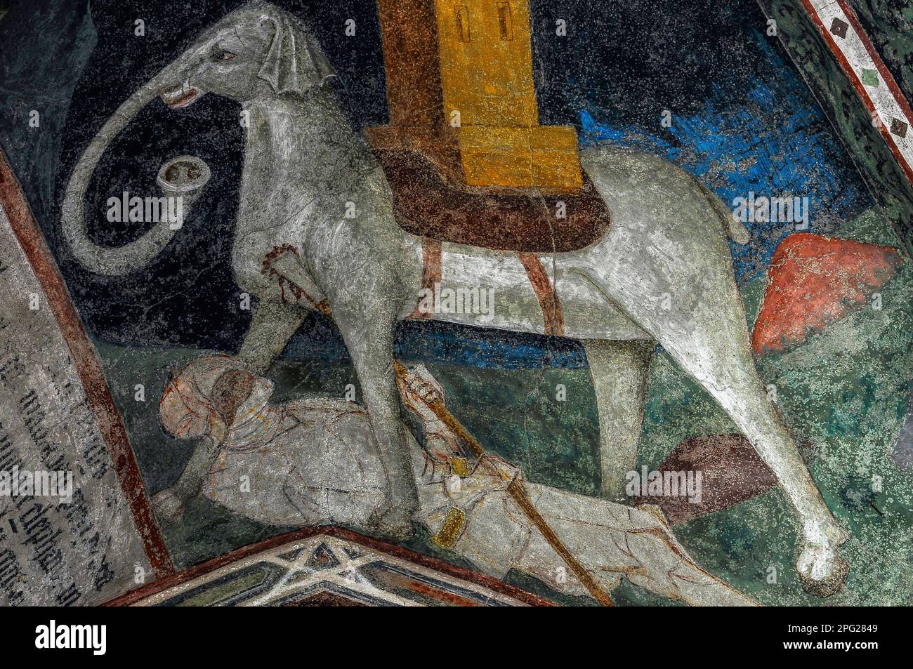 Armoured Hebrew hero Eleazar Maccabee about to die after impaling a war ...