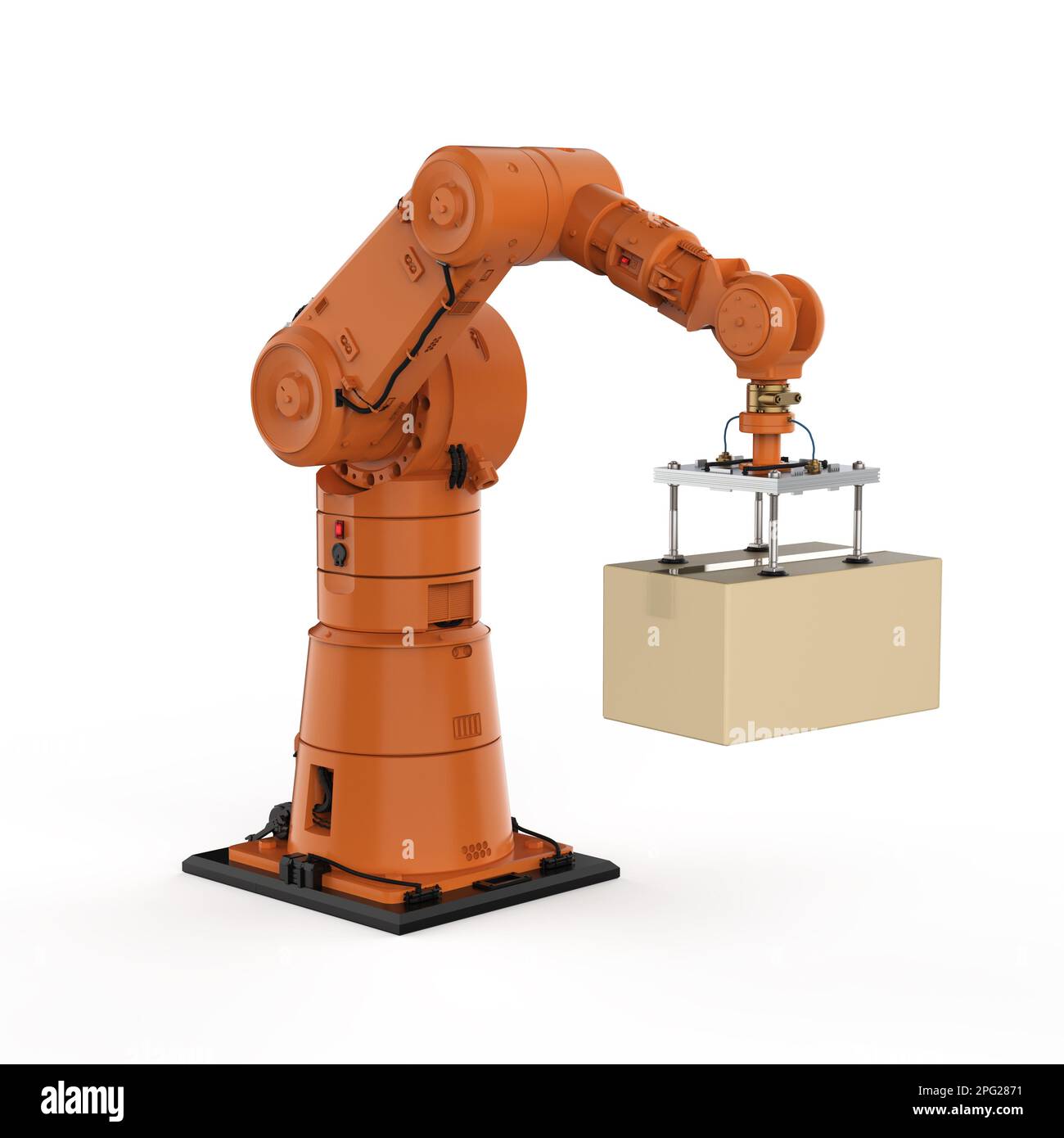 Automation factory or cargo concept with 3d rendering robotic arm carry ...