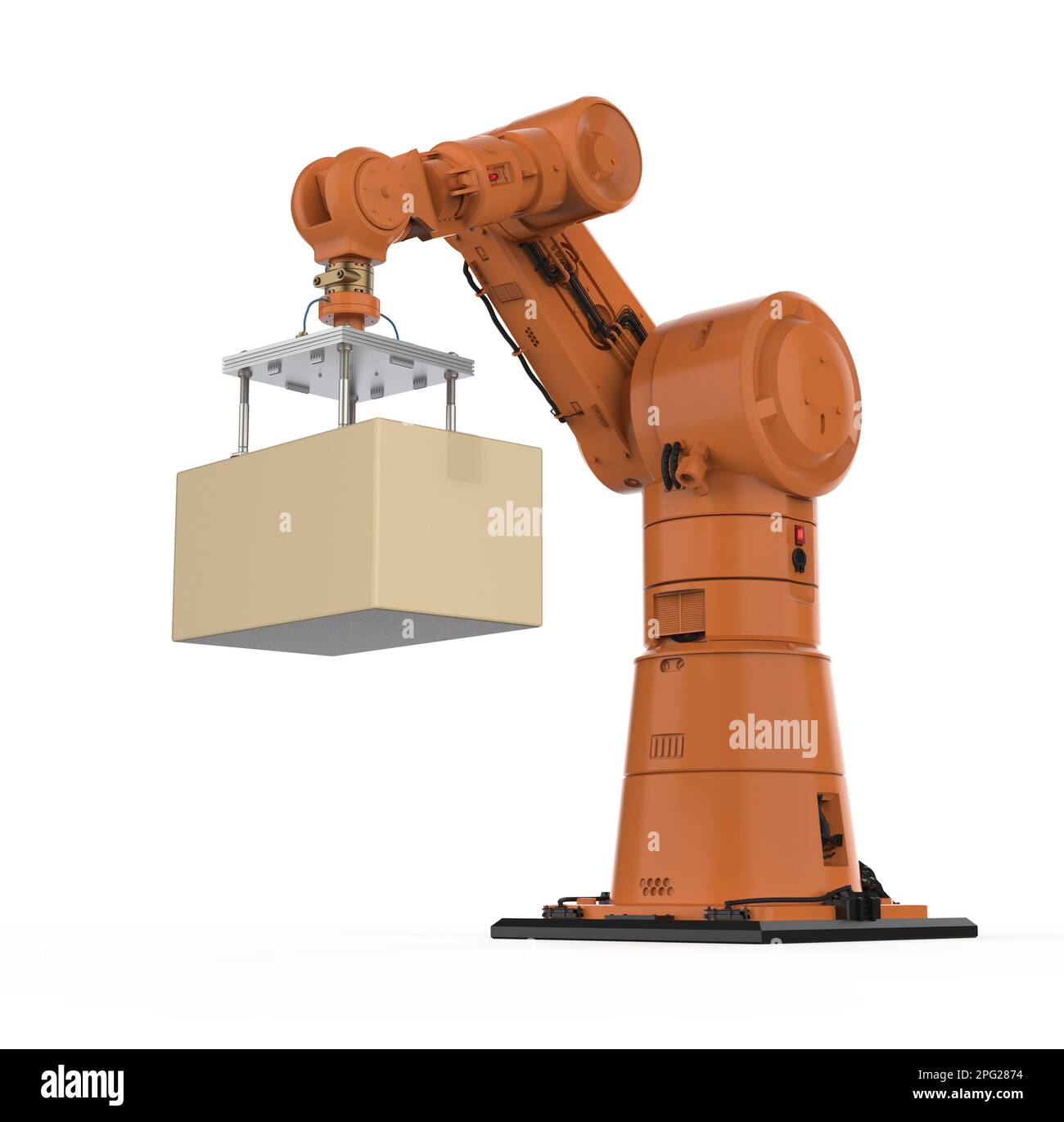 Automation factory or cargo concept with 3d rendering robotic arm carry ...