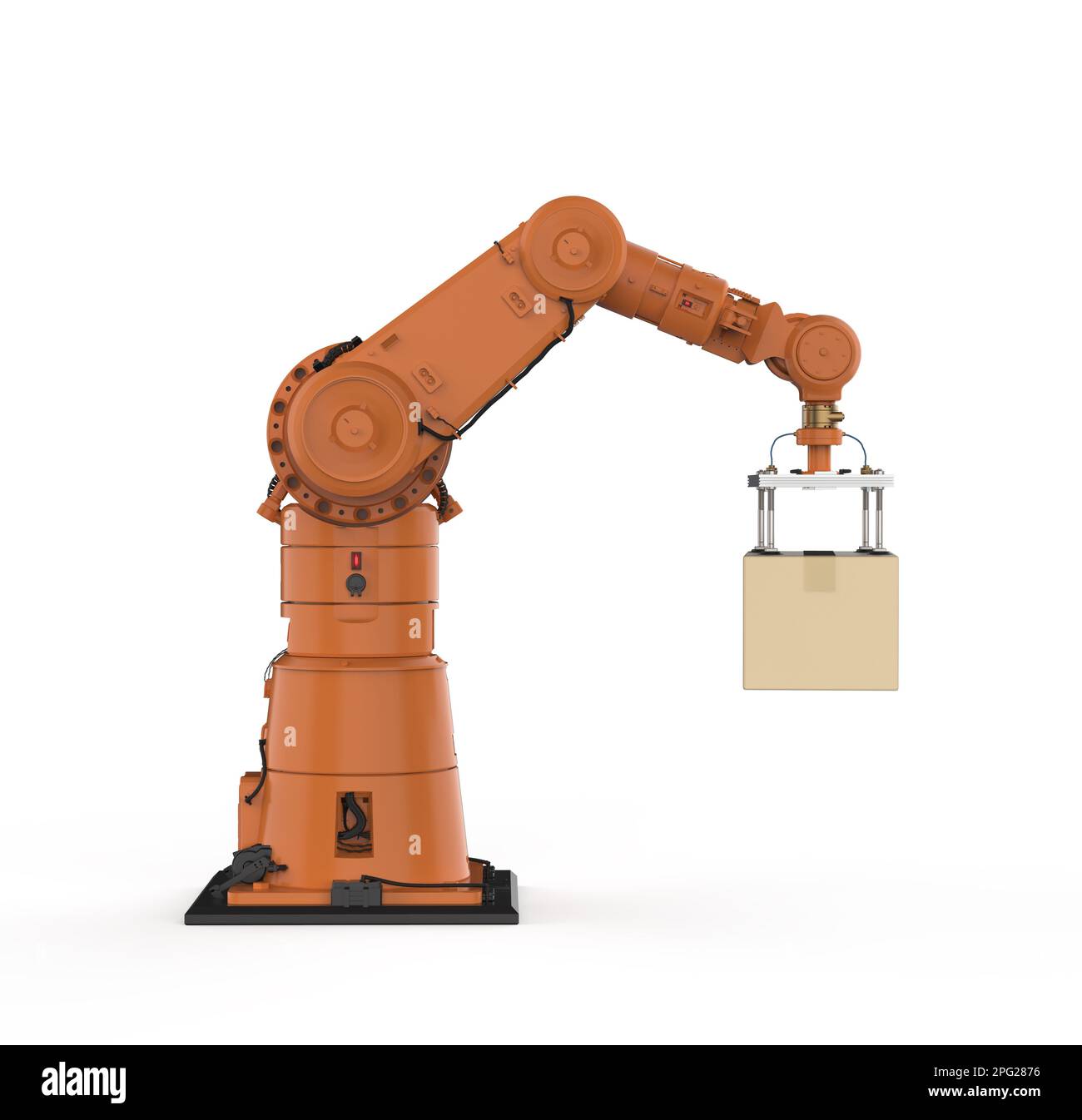 Automation factory or cargo concept with 3d rendering robotic arm carry ...