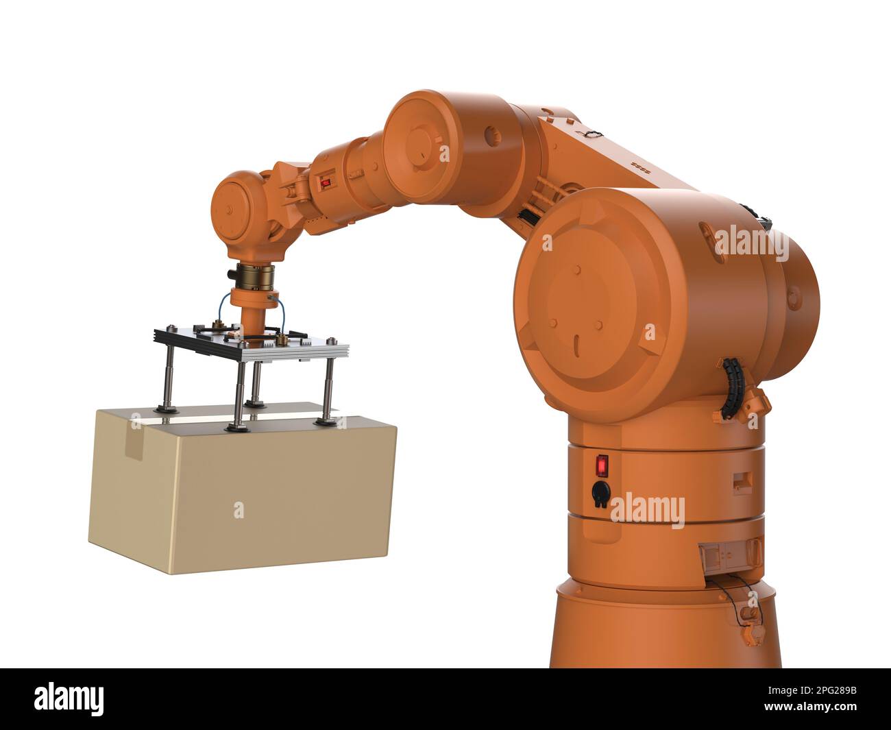 Automation factory or cargo concept with 3d rendering robotic arm carry ...