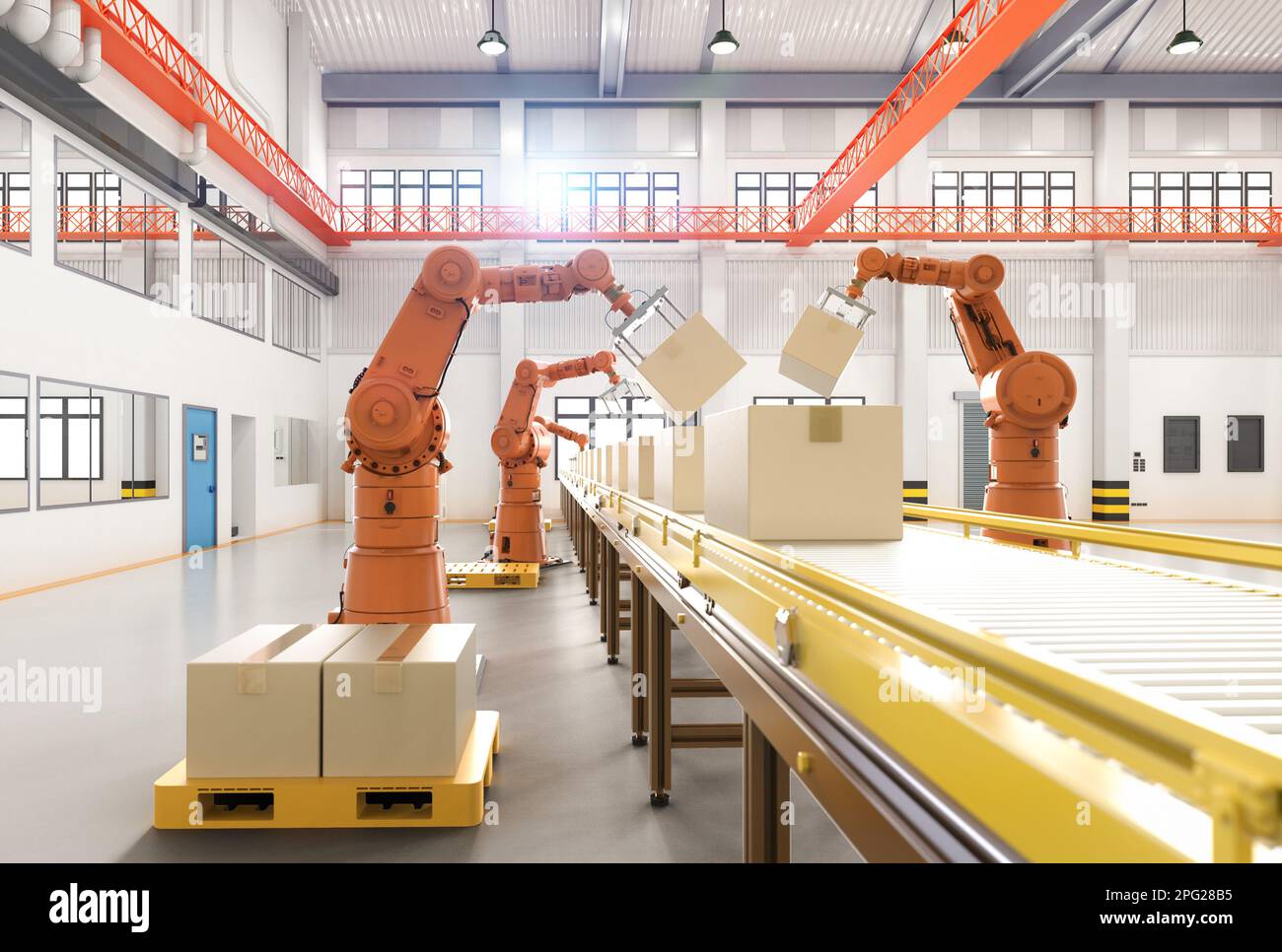 Automation factory or cargo concept with 3d rendering robot arms and ...