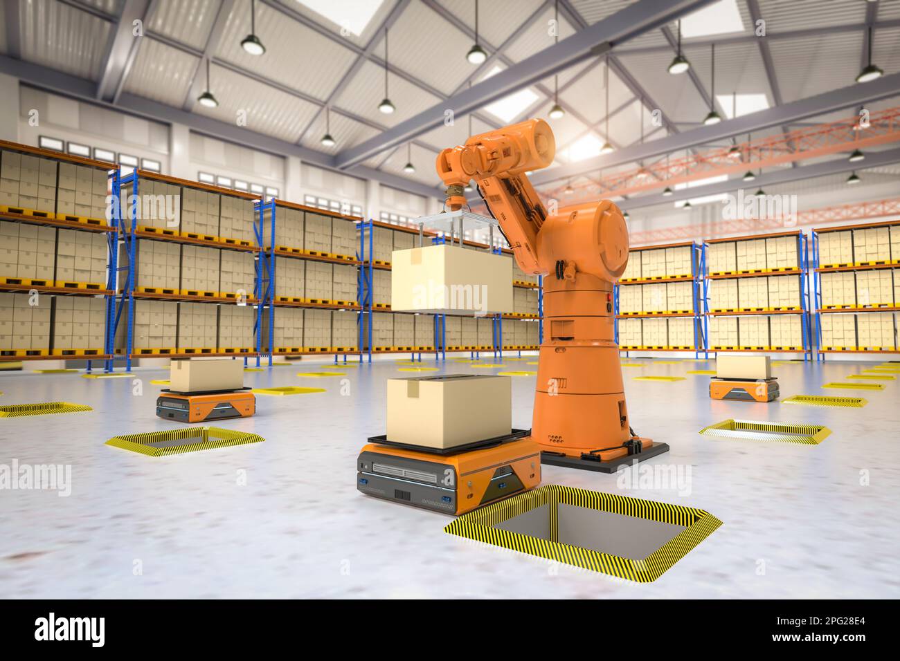 Automation factory or cargo concept with 3d rendering robot arms and ...