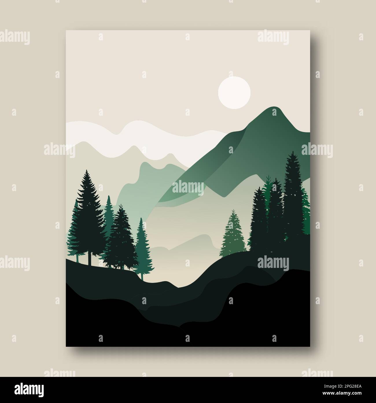 Minimalist mountain landscape. Creative image of mountains and forest ...