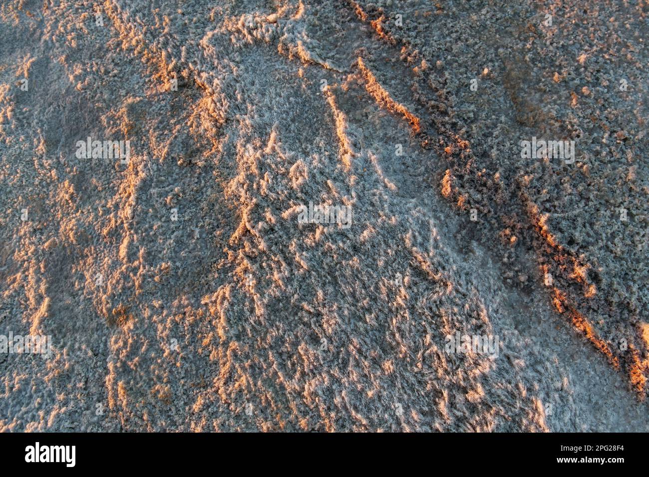 Top close up view of surface on the beach. Details of colorful soil ...