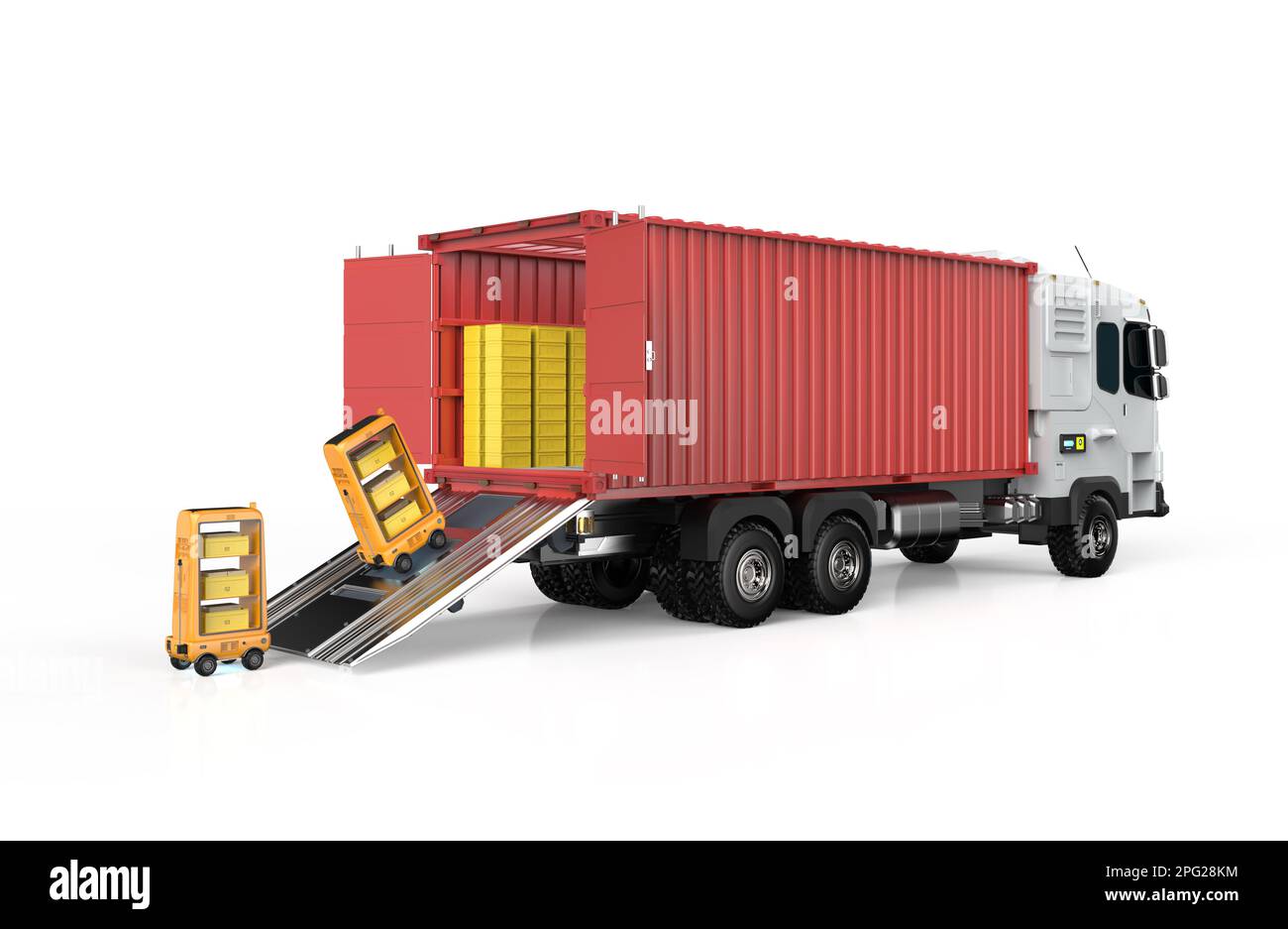3d rendering logistic trailer truck or lorry with robots load cardboard boxes Stock Photo - Alamy