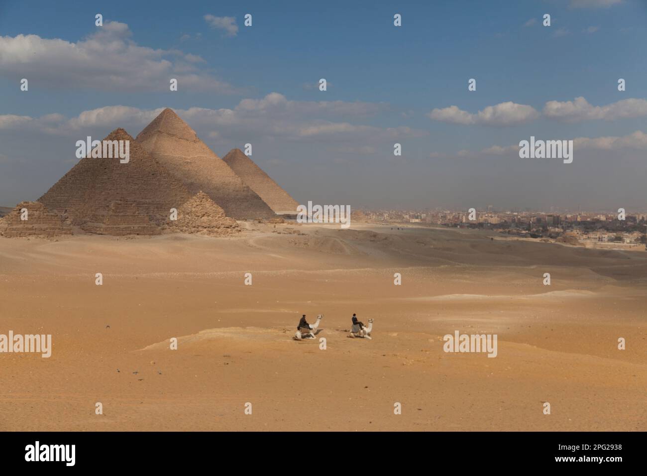 Egypt, Giza, the Pyramids at Giza, looking towards Cairo Stock Photo ...