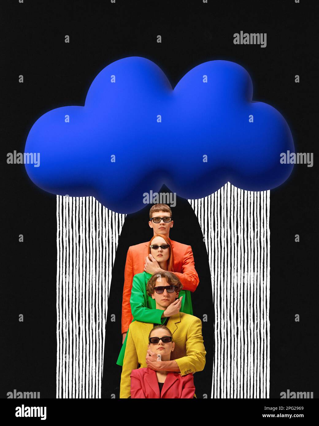 Contemporary art collage of upset men and women with sad faces under ...