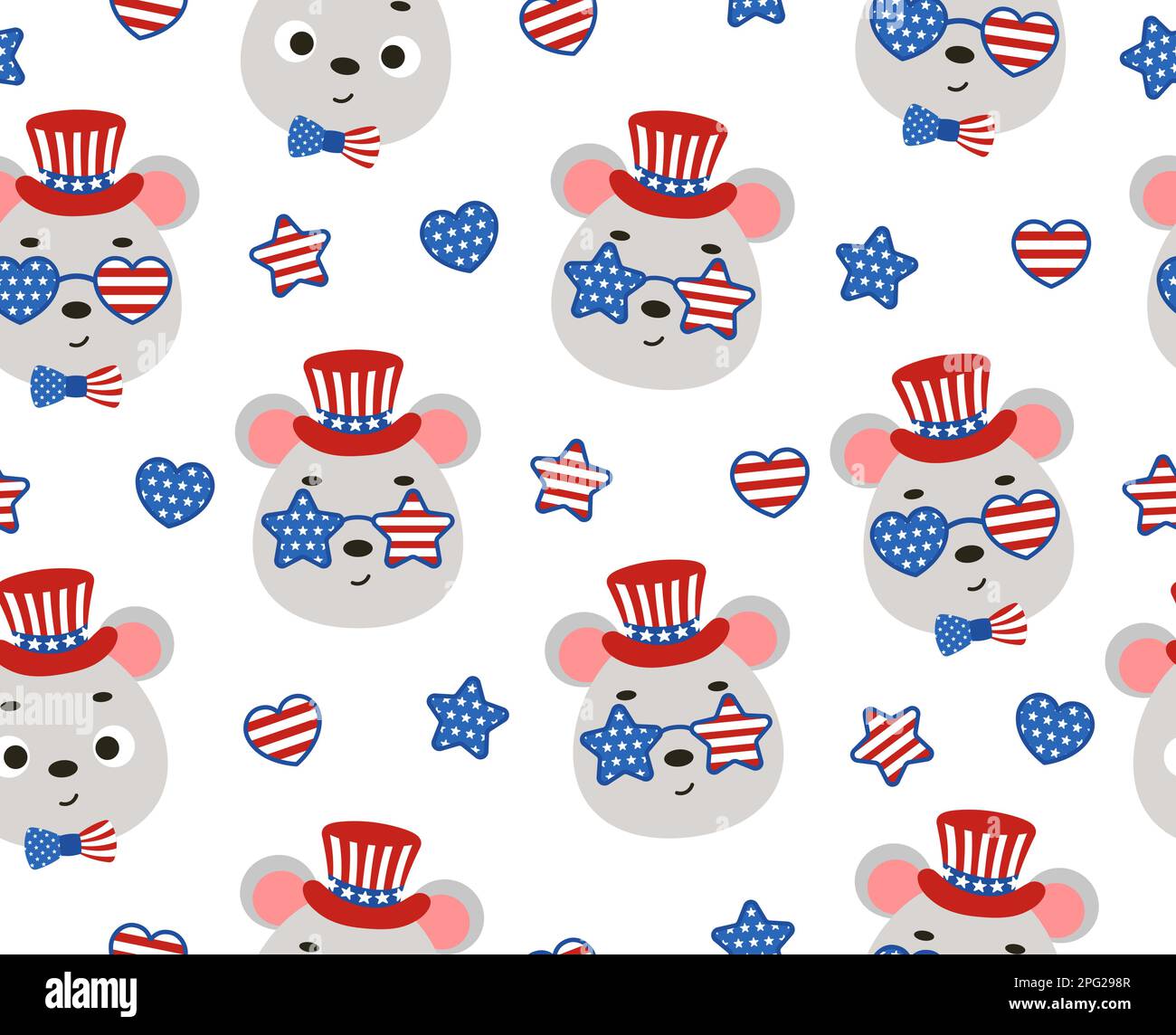 Cute little mouse head in USA patriotic hat seamless childish pattern ...