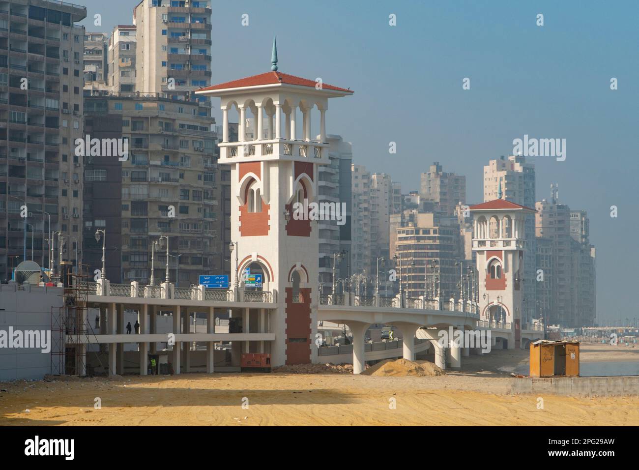 Towered Pedestrian Bridge on Corniche, Alexandria, Egypt Stock Photo ...