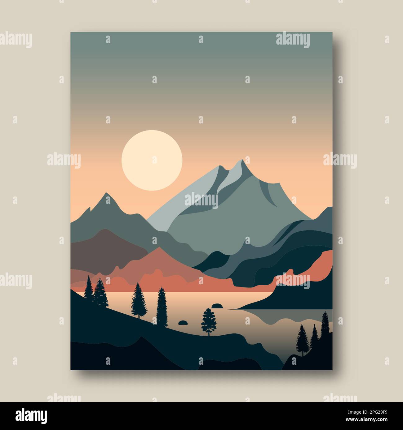 Minimalist mountain landscape. Creative image of mountains and forest ...