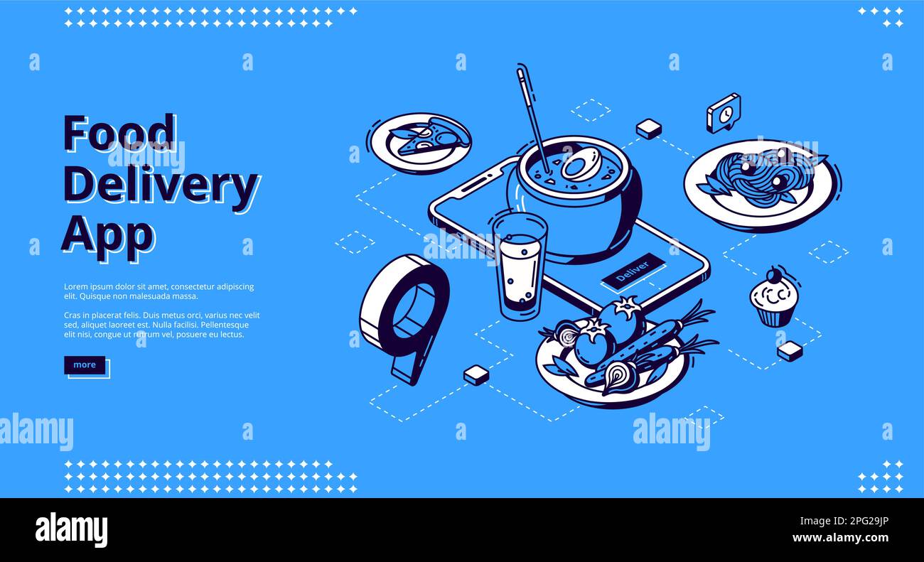 Food delivery app isometric landing page. Mobile online service for ...