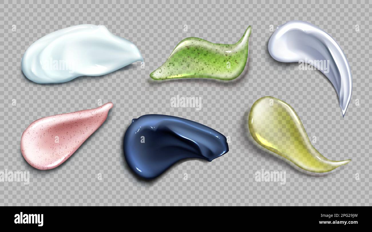Cosmetic cream and scrub smear realistic set of vector illustrations ...