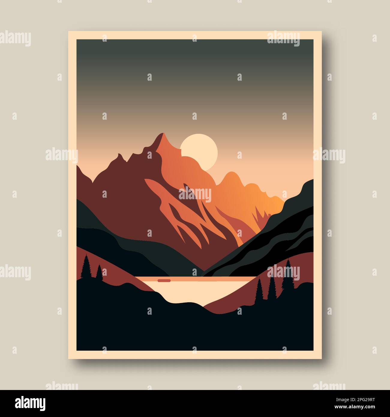 Minimalist mountain landscape. Creative image of mountains and forest ...