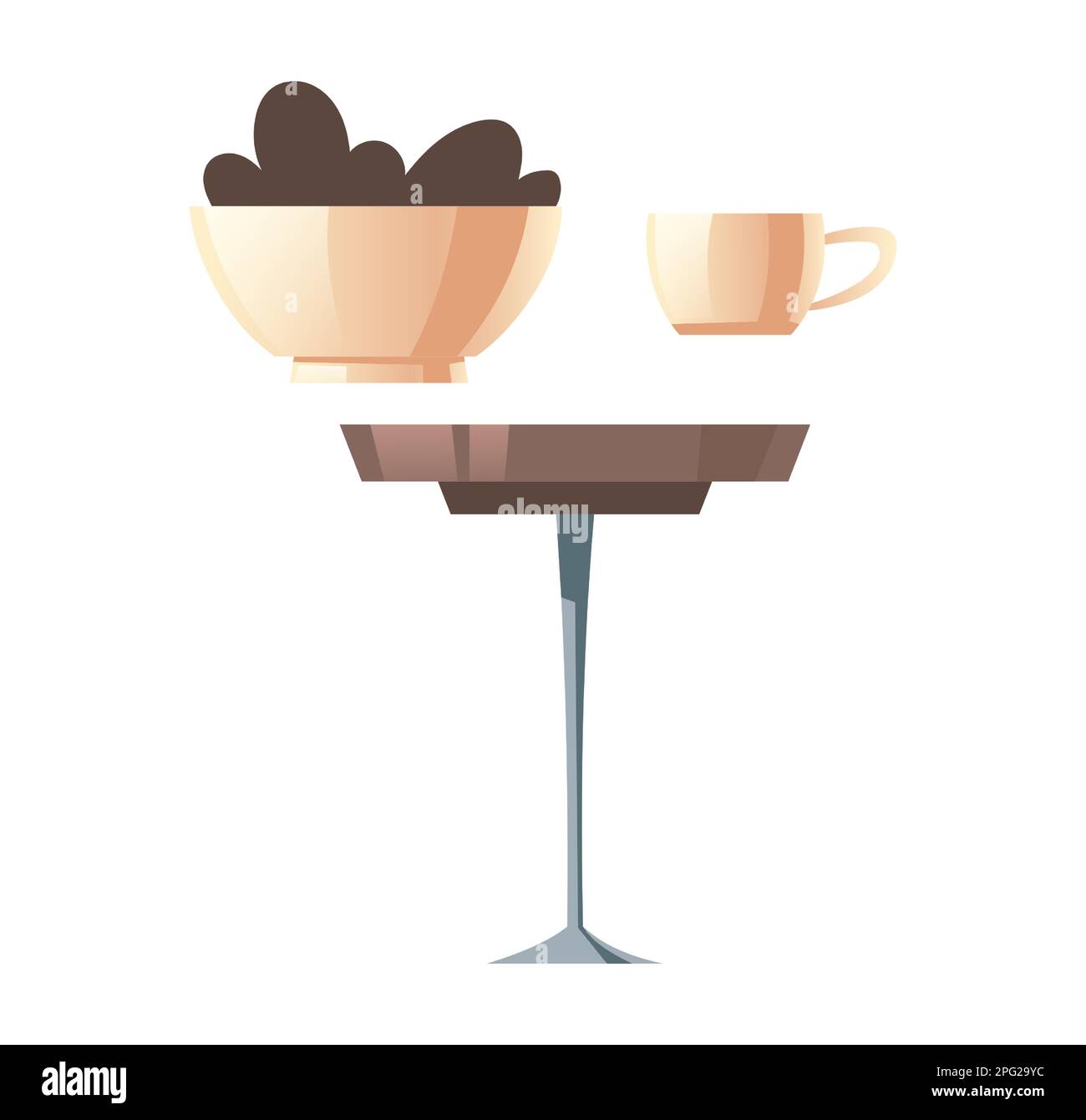 Round coffee table, white cup and bowl with cookies cartoon vector ...