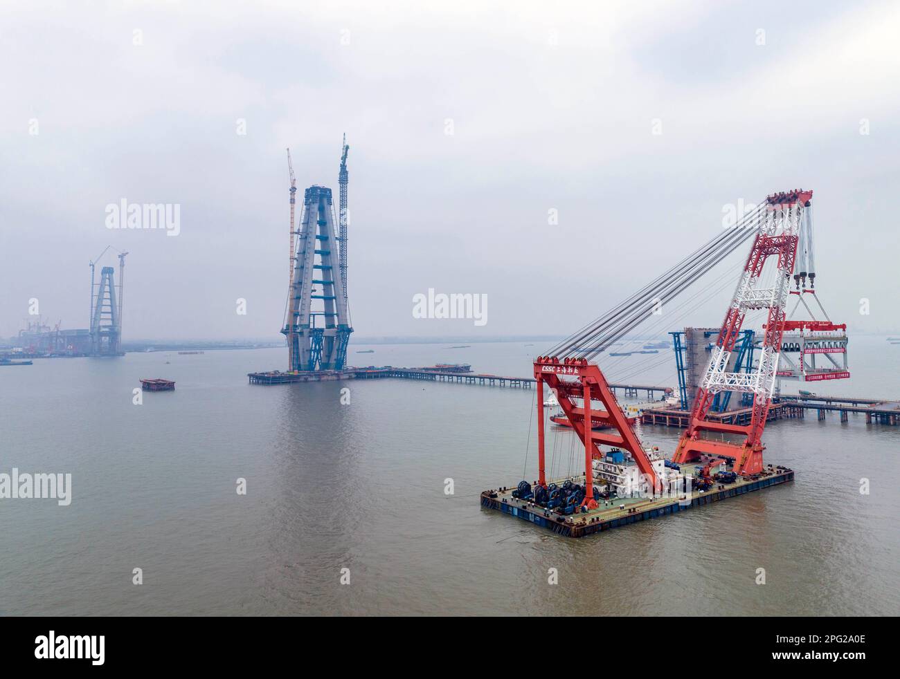 TAIZHOU, CHINA - MARCH 20, 2023 - A steel girder is erected at the ...