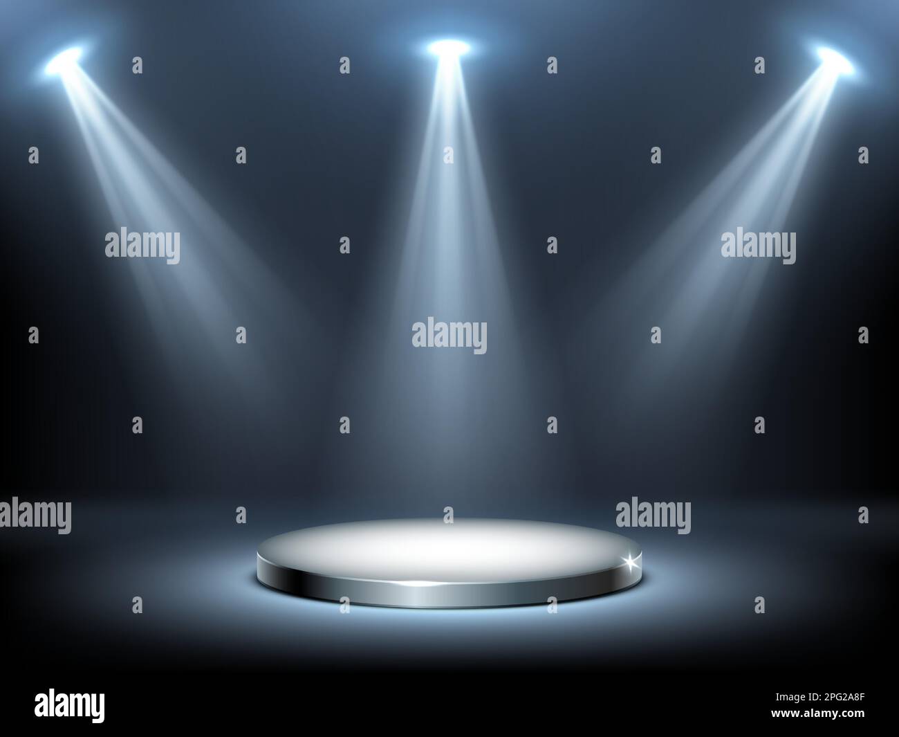 Round podium or stage in rays of spotlights, realistic vector ...
