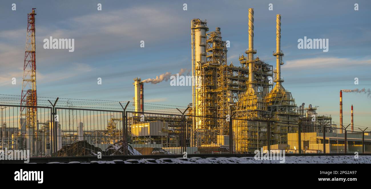 Modern chemical industry complex in the light of the setting sun ...