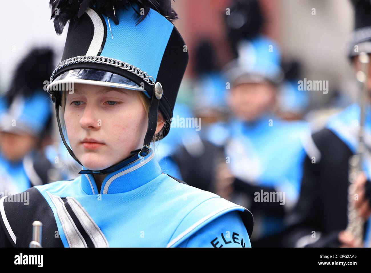 The Helena High School Band marches during the St. Patrick's Day Parade ...